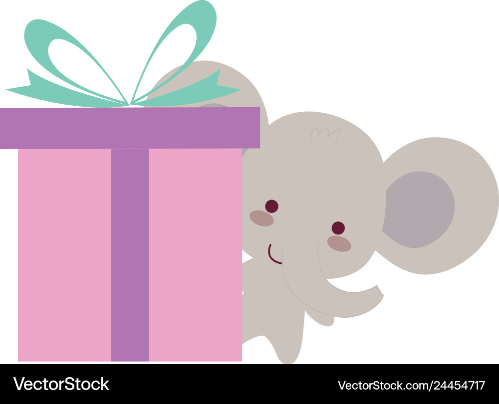 Cute and little elephant with gift Royalty Free Vector Image