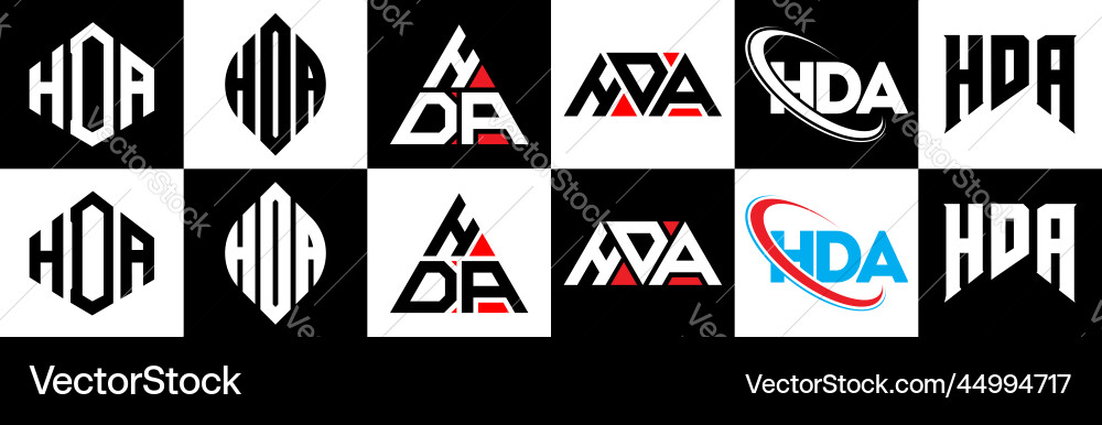 Hda letter logo design in six style polygon Vector Image