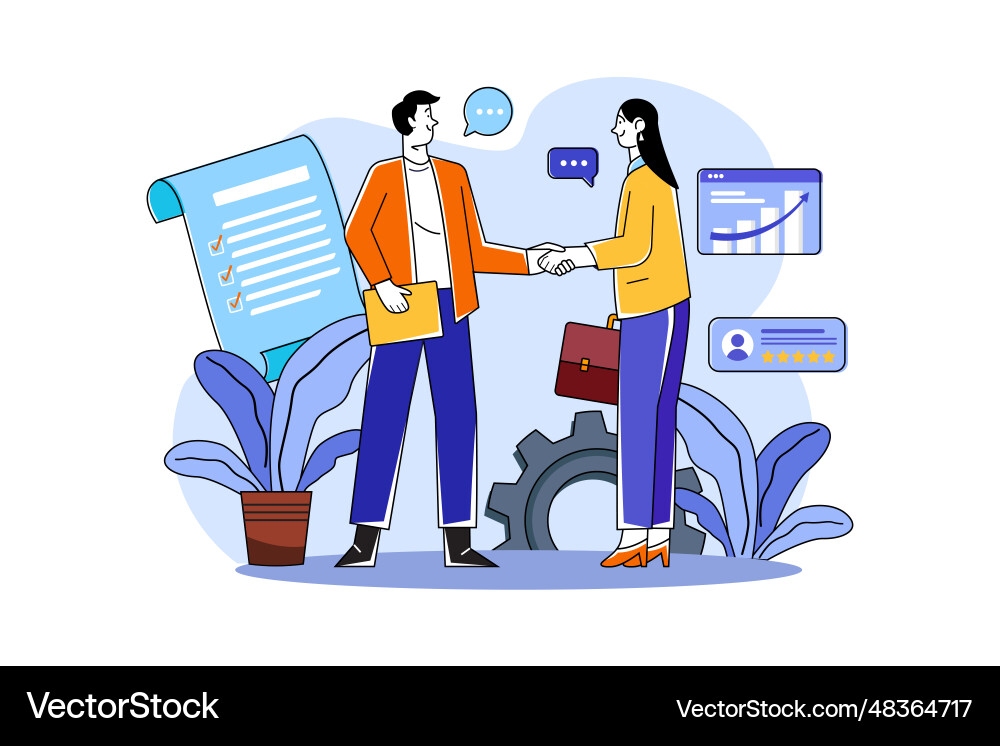 Male businessman exchanging work with customers Vector Image
