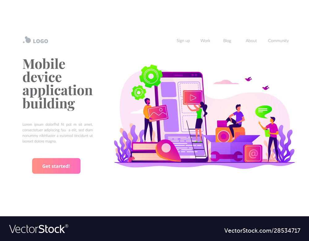 Mobile application development landing page Vector Image