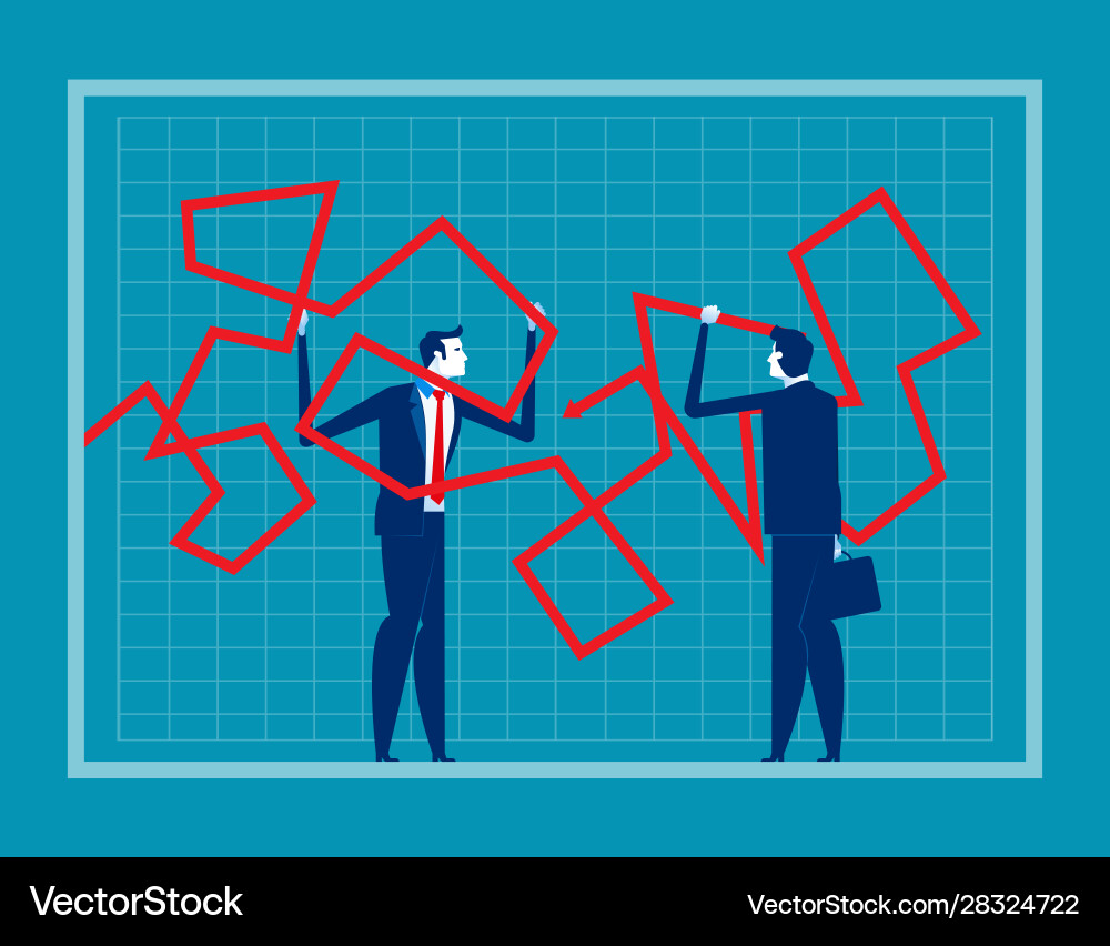 Business people trying to change line graph Vector Image