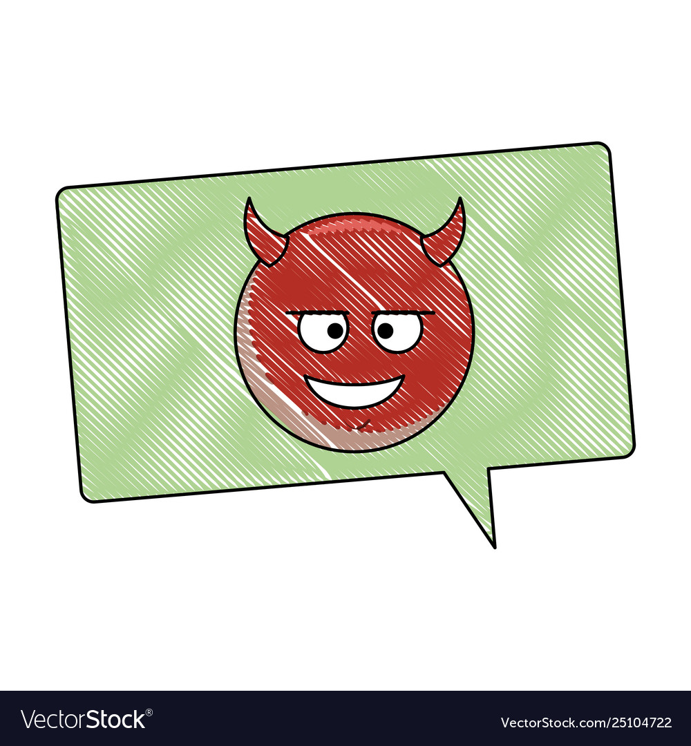 Devil emoticon in bubble scribble Royalty Free Vector Image