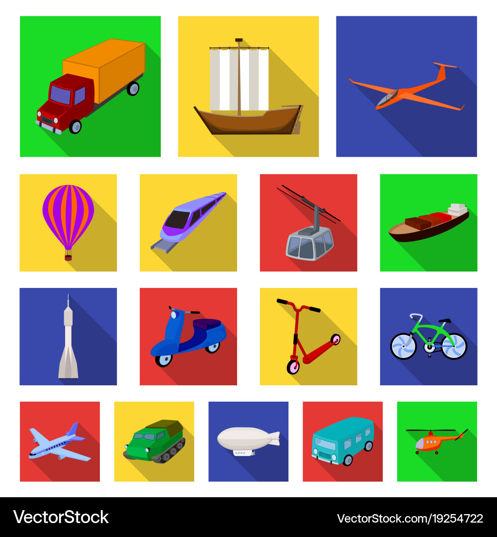 Different types of transport flat icons in set Vector Image