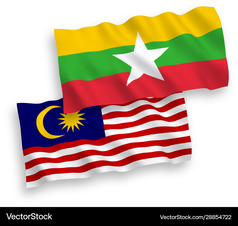 Flags myanmar and malaysia on a white Royalty Free Vector