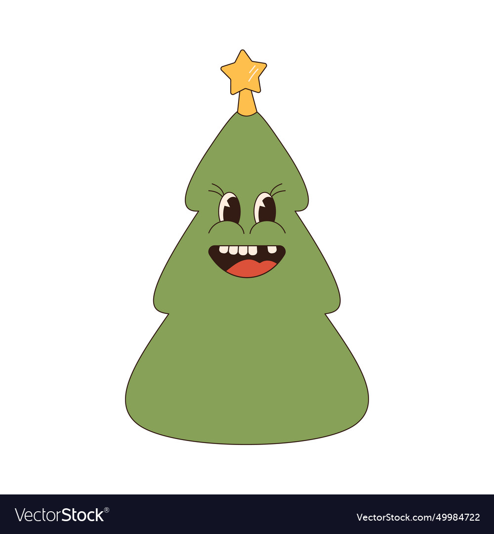 Groovy christmas tree merry retro style Royalty Free Vector