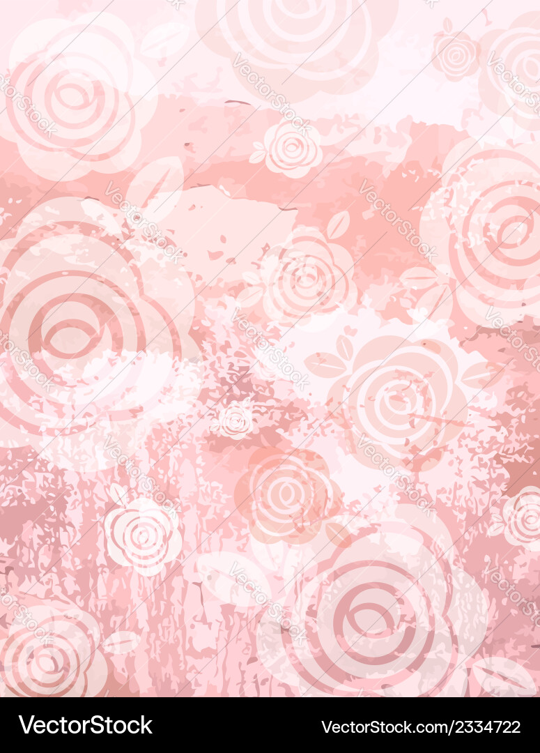Grunge pink background with decorative roses Vector Image
