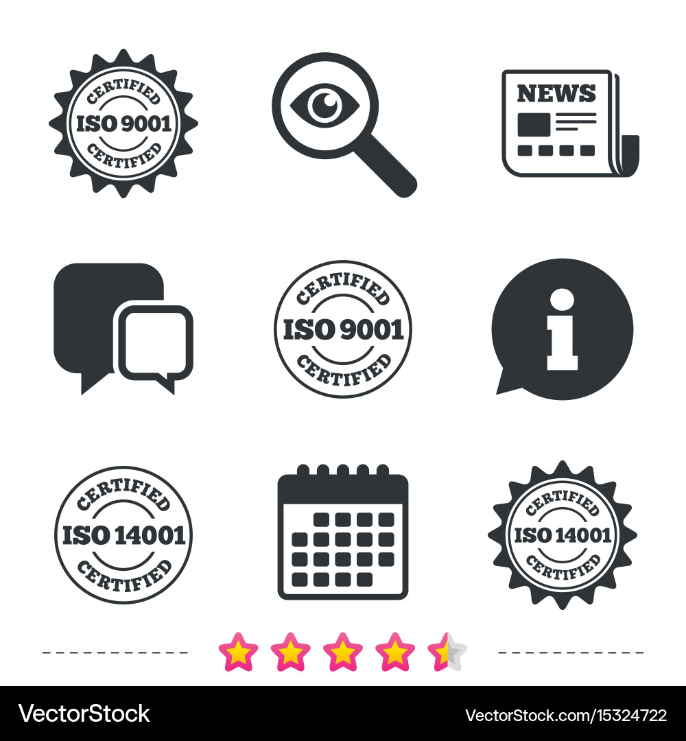Iso 9001 and 14001 certified icon certification Vector Image
