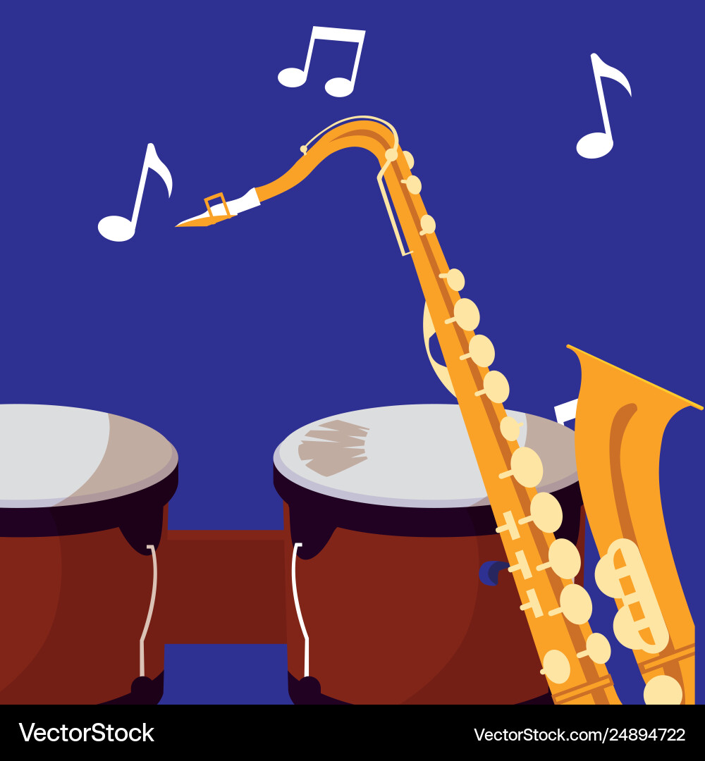 Saxophone and timbals instruments musical Vector Image