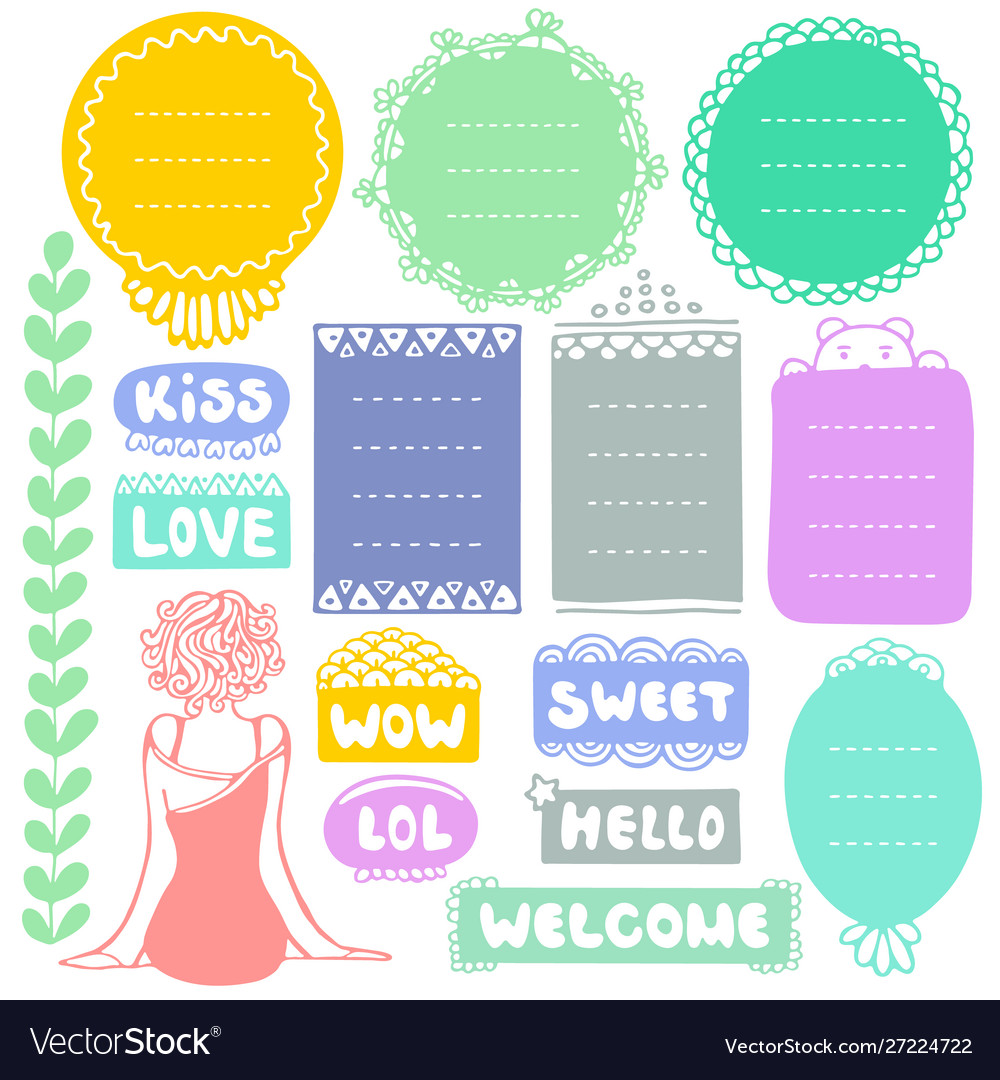 Set doodle frames and elements for diary Vector Image