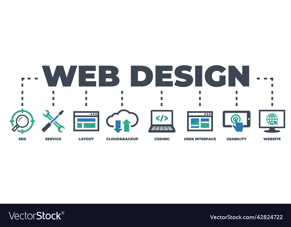 Web design concept with icons and signs Royalty Free Vector