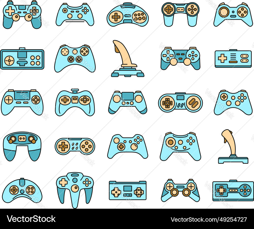 Gaming joystick icons set color Royalty Free Vector Image