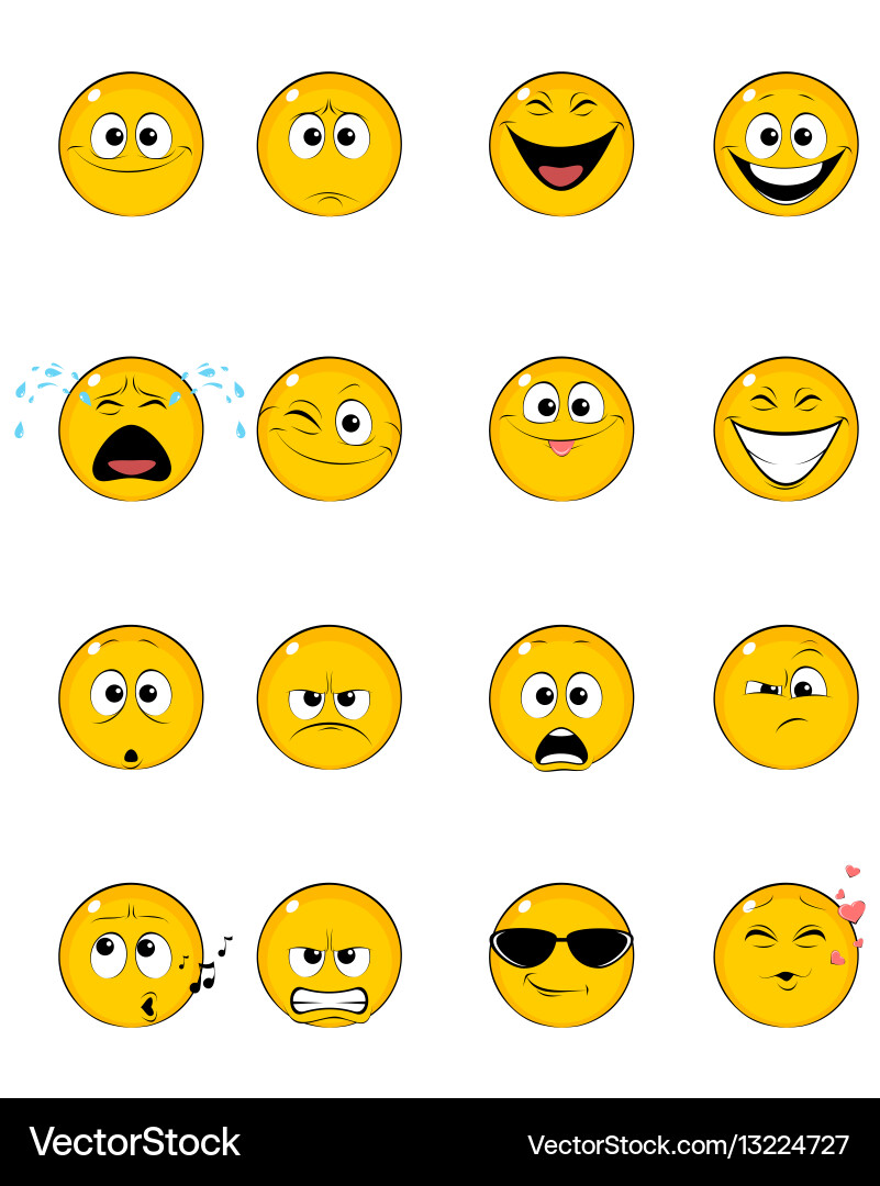 Sixteen yellow faces Royalty Free Vector Image
