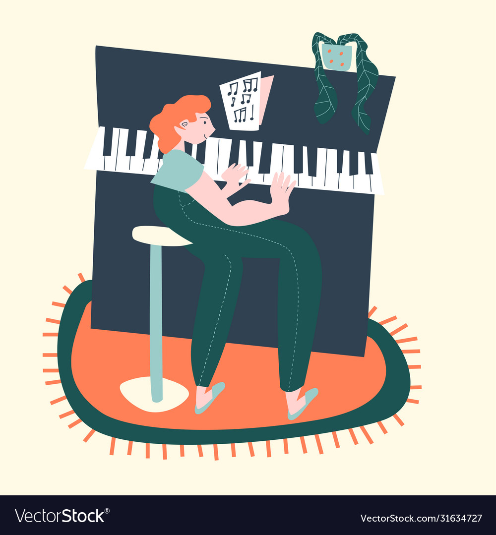 Stay home poster playing piano Royalty Free Vector Image
