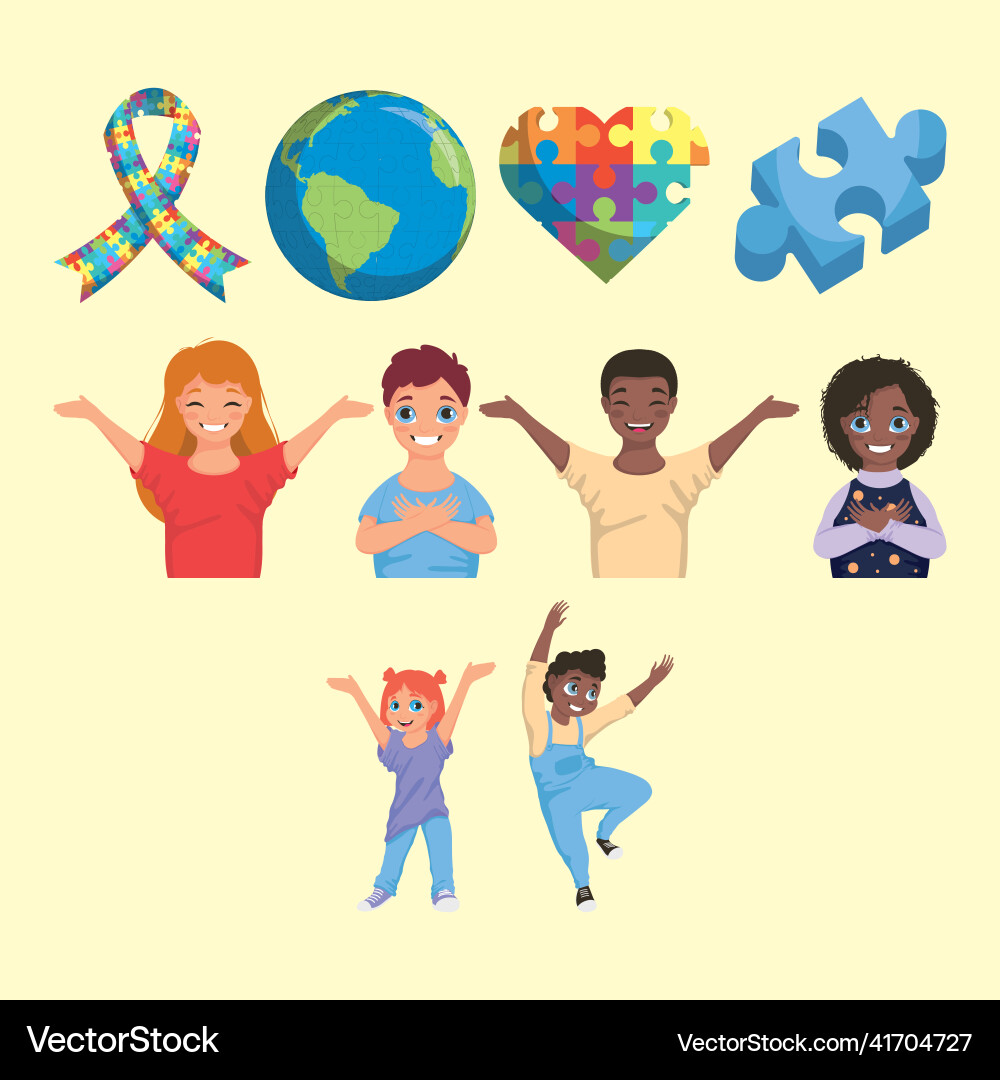 Ten autism day icons Royalty Free Vector Image