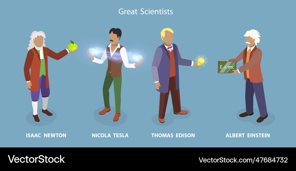 3d isometric flat set of great scientists Vector Image