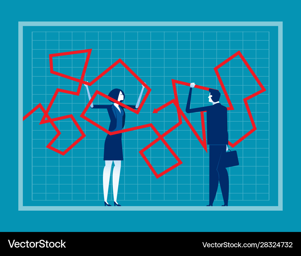Business people trying to change line graph Vector Image