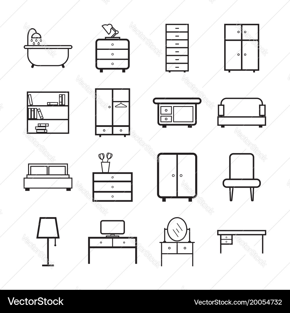 Furniture icons set flat on white background Vector Image
