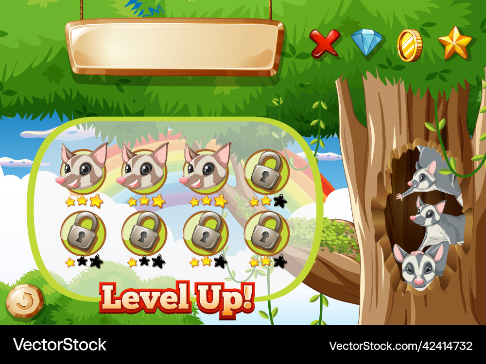 Game background design with raccoons in forest Vector Image