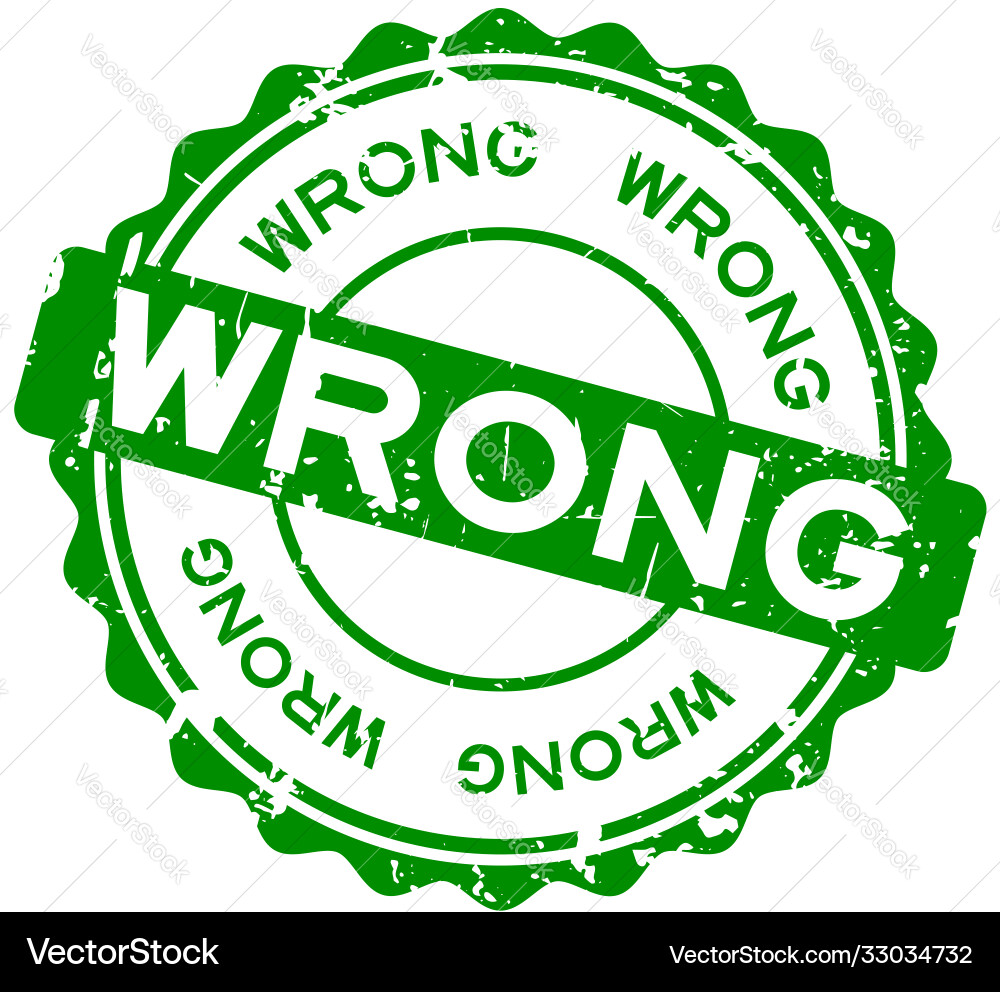 Grunge green wrong word round rubber seal stamp Vector Image