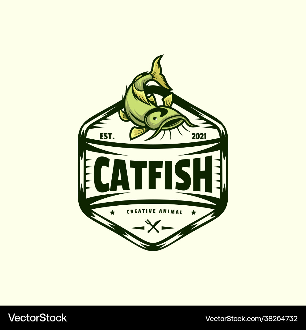 Logo catfish vintage badge style Royalty Free Vector Image