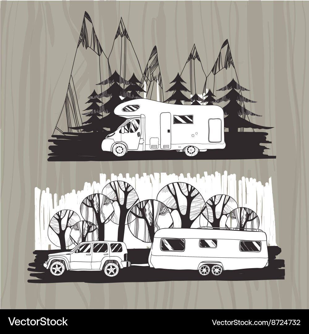 Motor homes vans caravans mobile homes trailer Vector Image