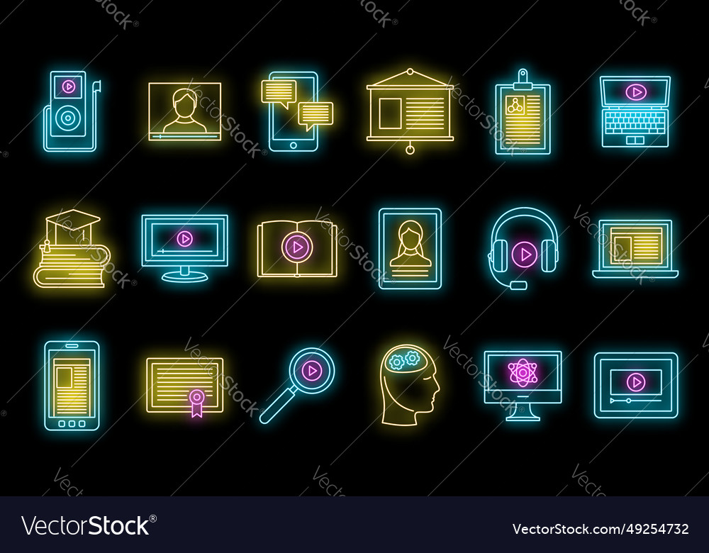 Online interactive learning icons set neon Vector Image