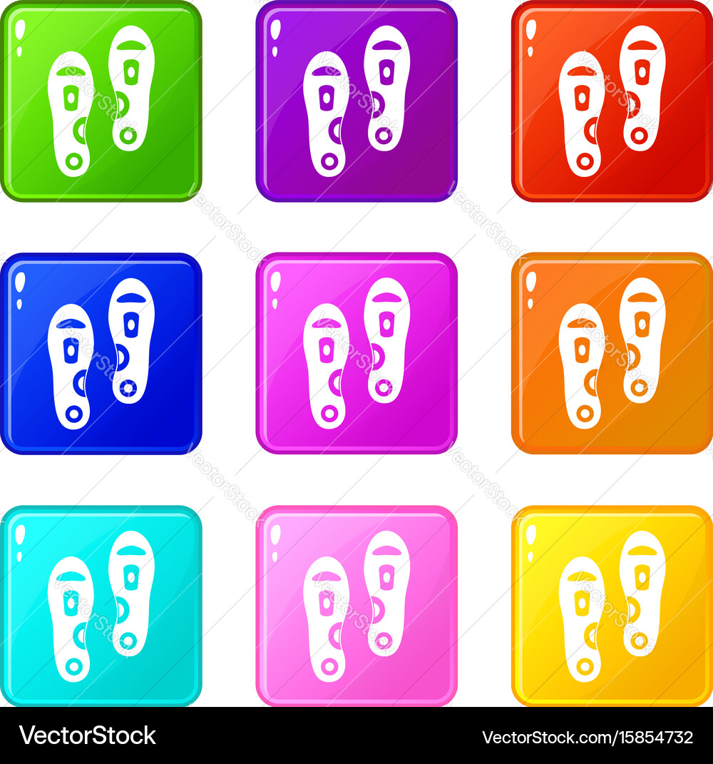 Orthopedic insoles icons 9 set Royalty Free Vector Image