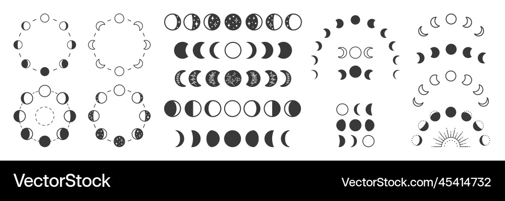 Phases of moon boho moon lunar Royalty Free Vector Image