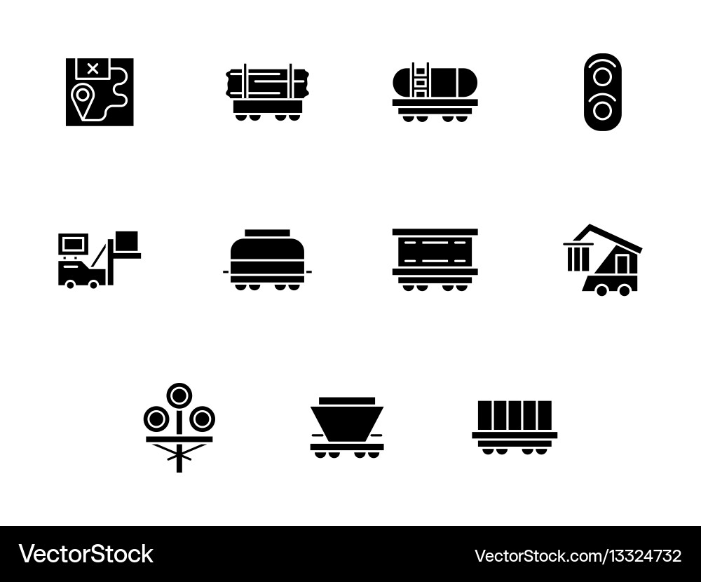 Railway freight black glyph style icons Royalty Free Vector