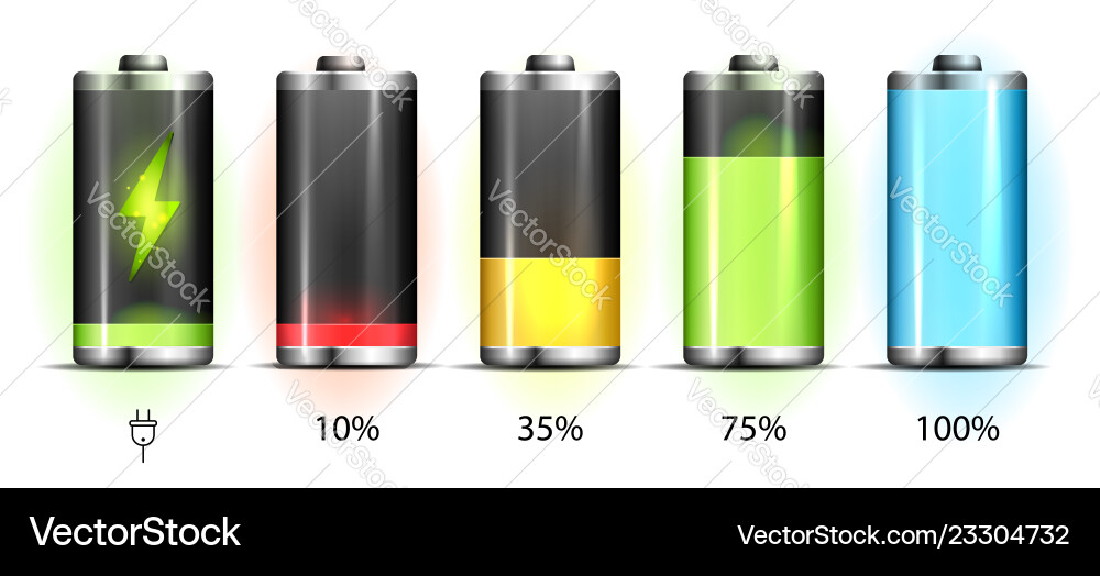 Realistic discharged and fully charged battery Vector Image