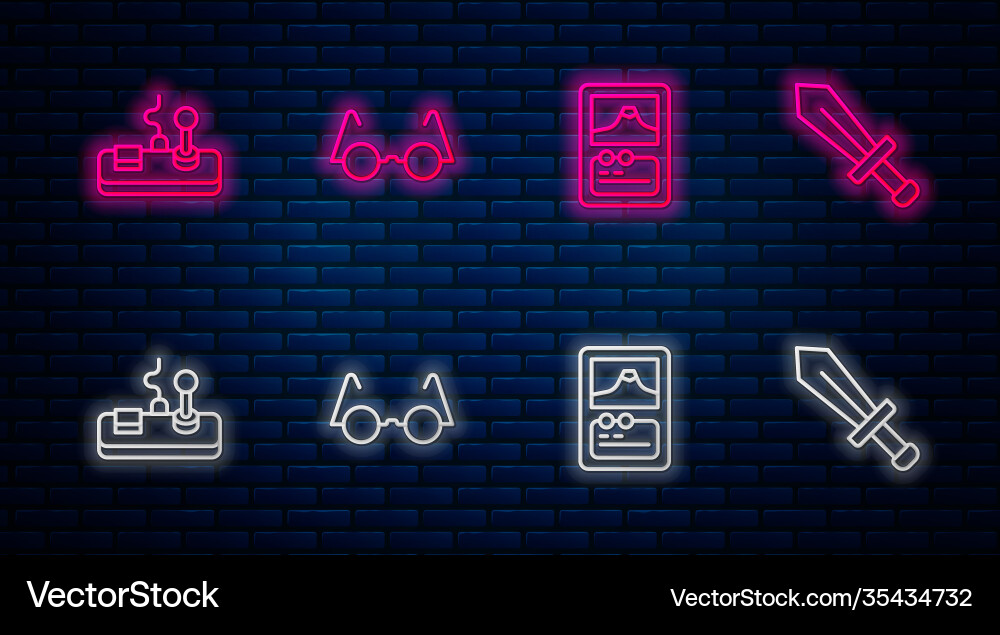 Set line eyeglasses card game gamepad and sword Vector Image