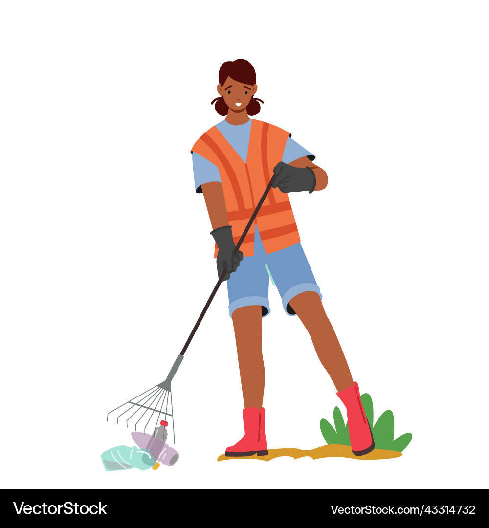 Volunteer female character cleaning garbage Vector Image
