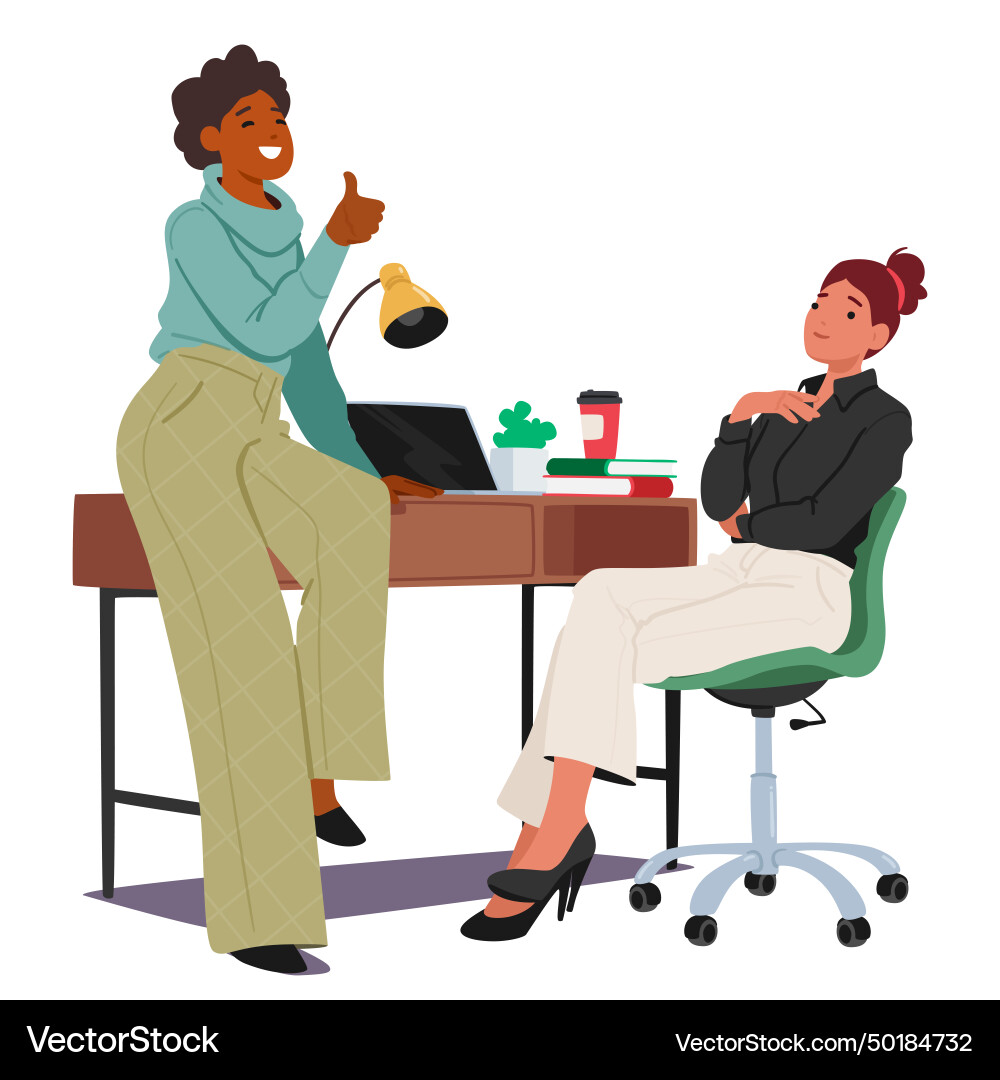 Woman engaged in a focused discussion with her Vector Image
