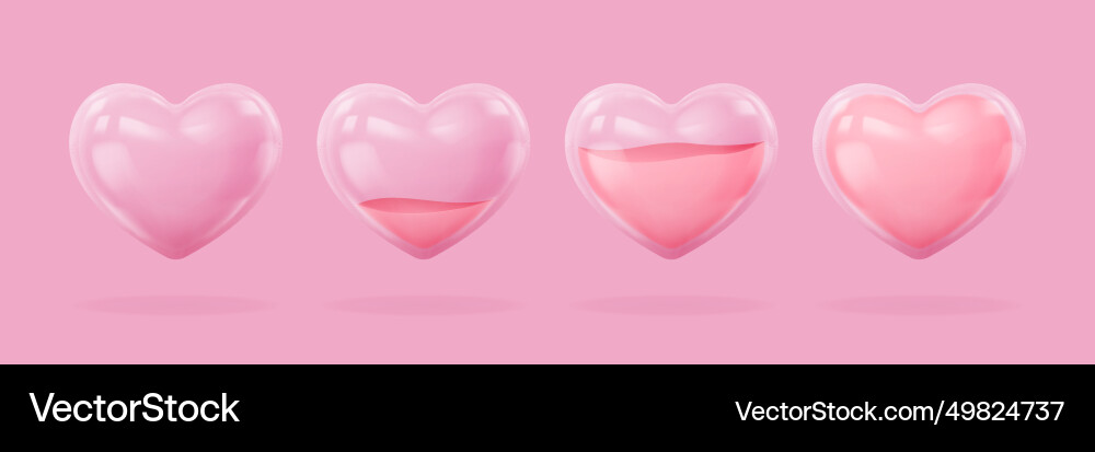 3d glass hearts glossy heart reflection with Vector Image