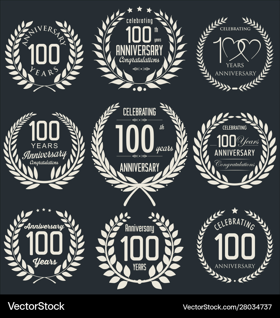 Anniversary laurel retro collection 100 years Vector Image