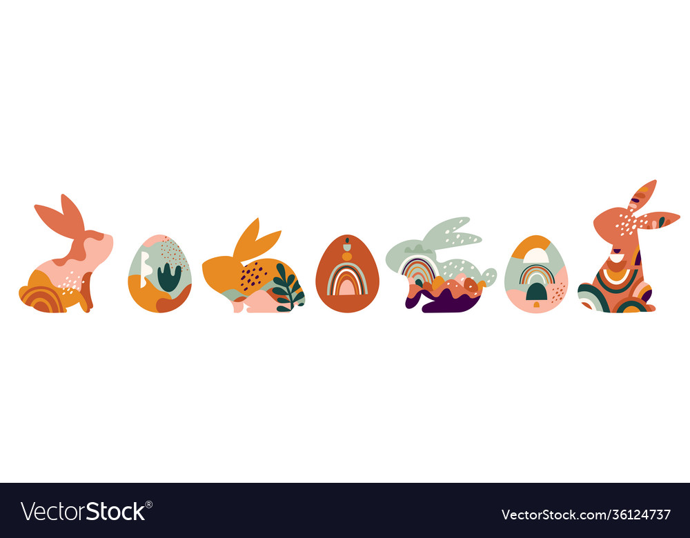 Boho easter concept design bunnies eggs flowers Vector Image
