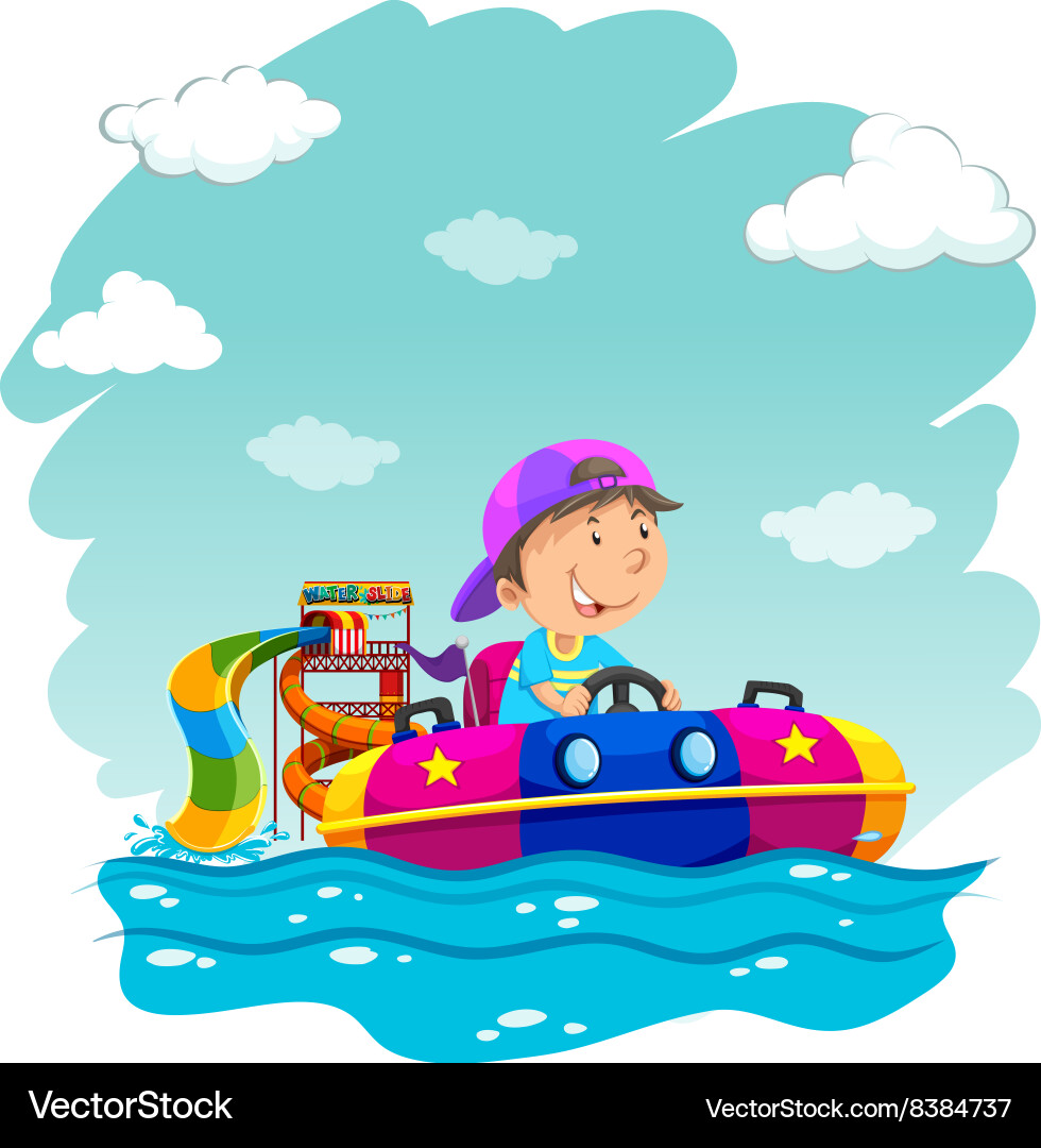 Boy riding on rubber boat at park Royalty Free Vector Image