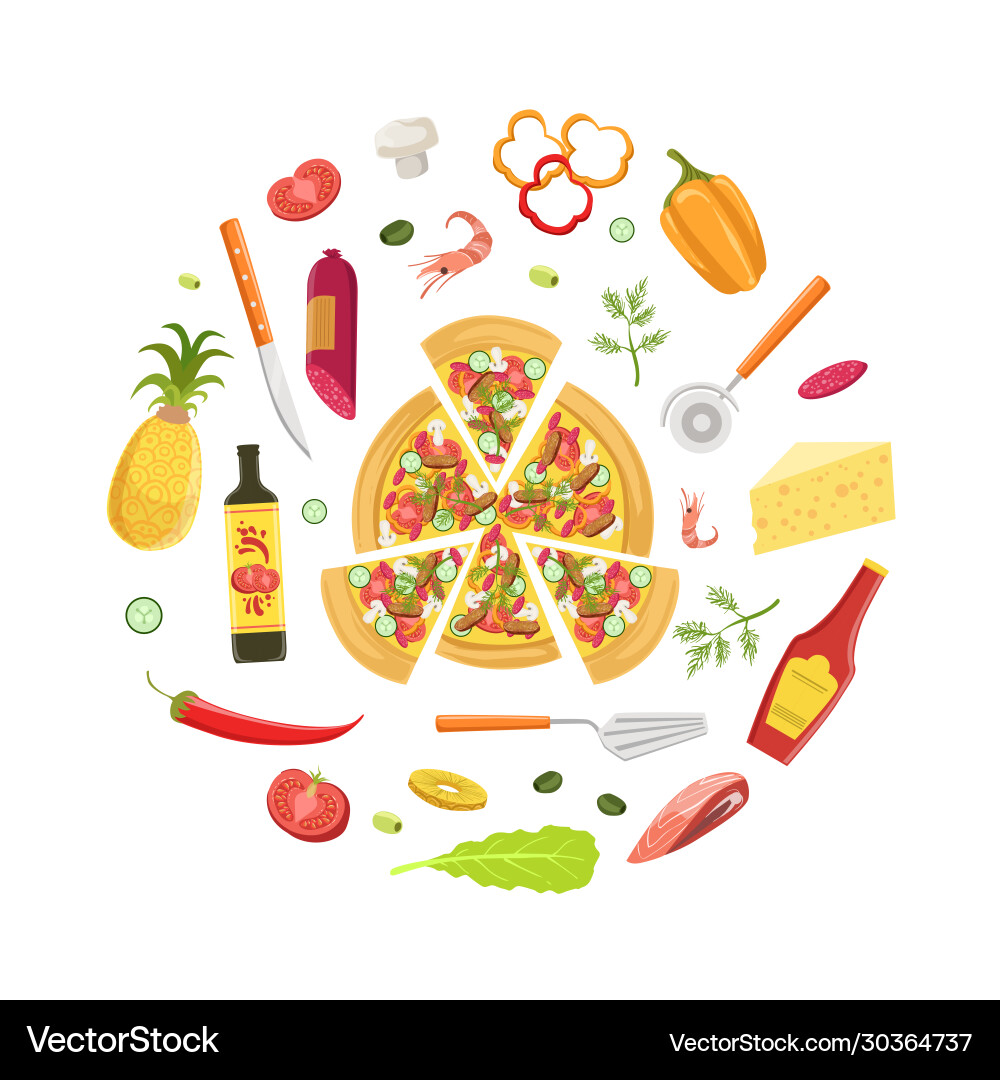 Cooking pizza banner template with ingredients Vector Image