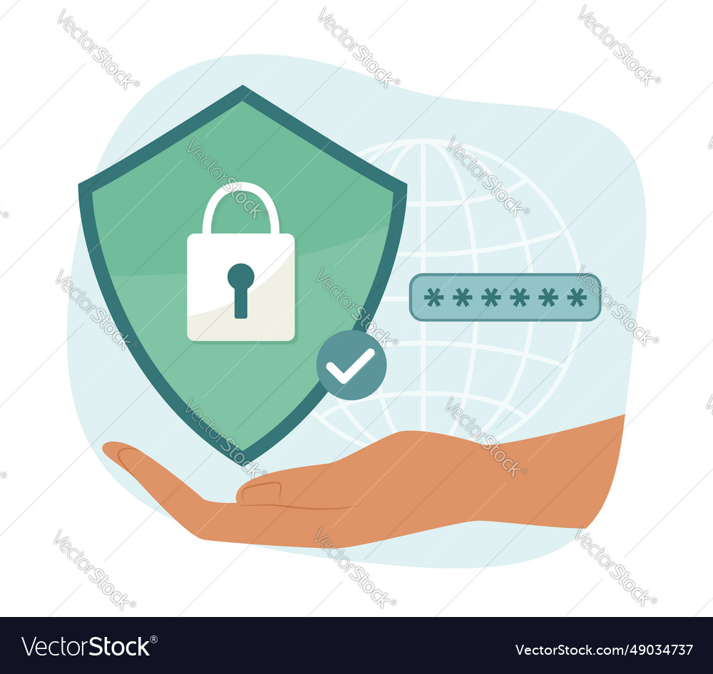 Cyber Shield With Padlock Icon For Data Protection
