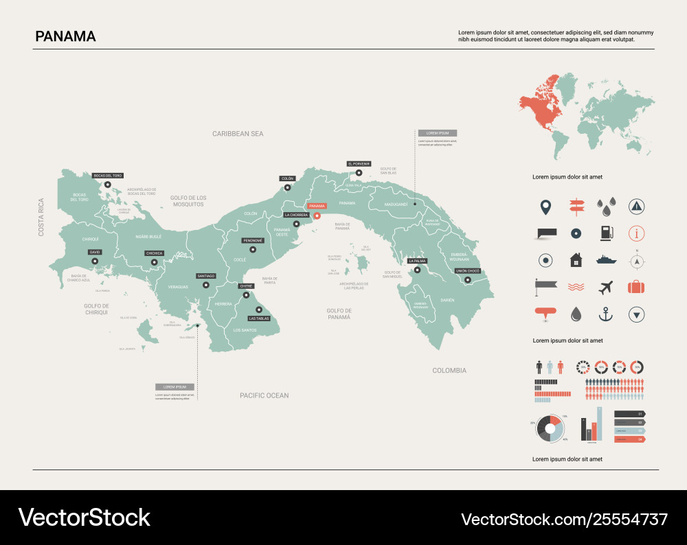 Map panama country with division cities Royalty Free Vector