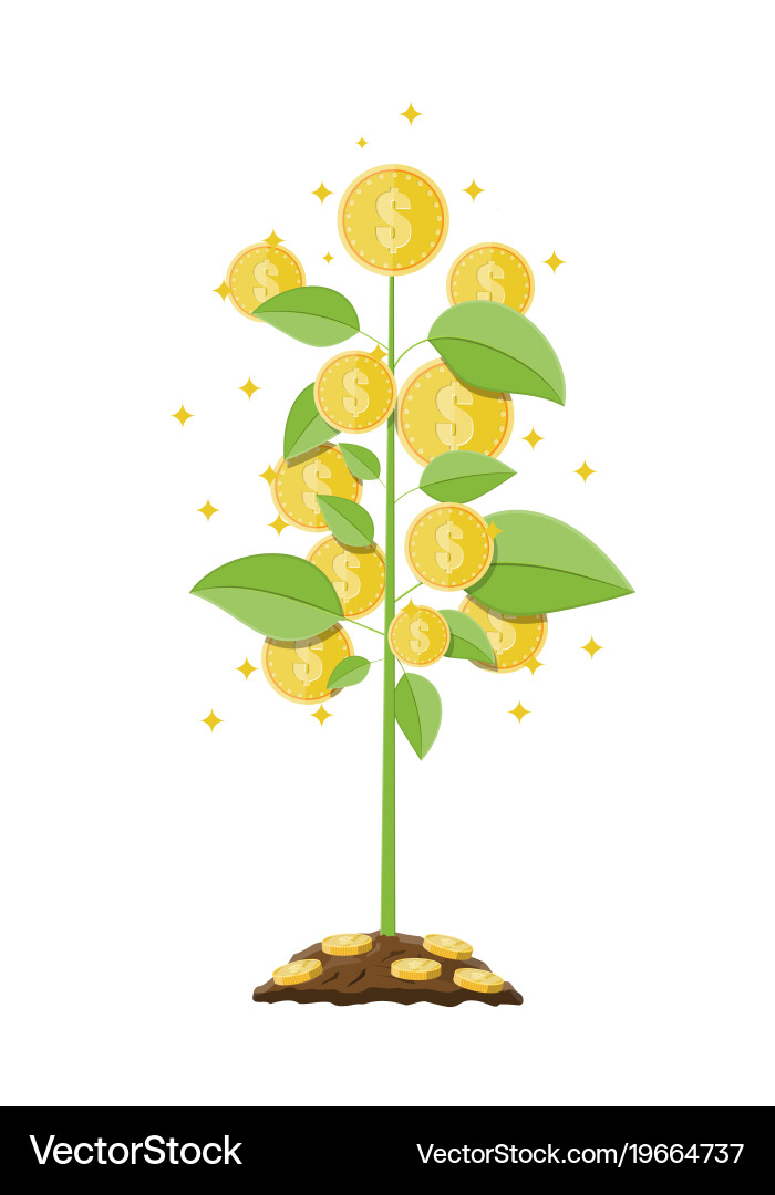 Money coin tree growing money tree Royalty Free Vector Image
