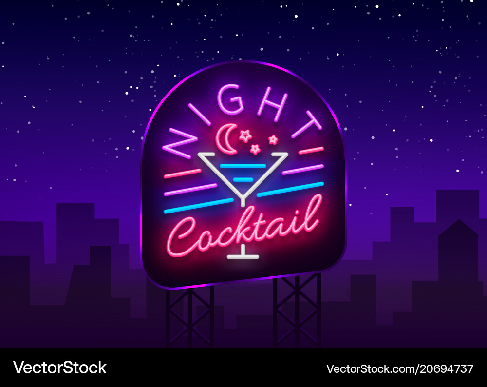 Night cocktail is a neon sign logo Royalty Free Vector Image