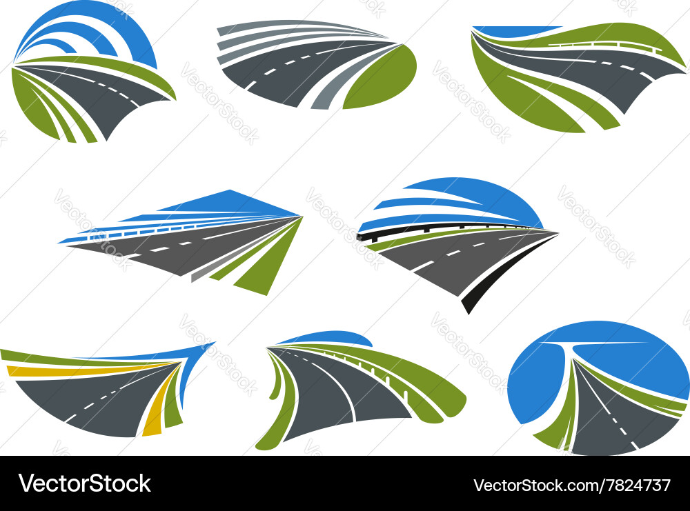 Roads and speed highways icons Royalty Free Vector Image