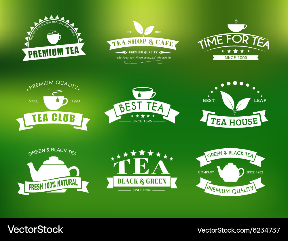 Set of tea logos with ribbons Royalty Free Vector Image