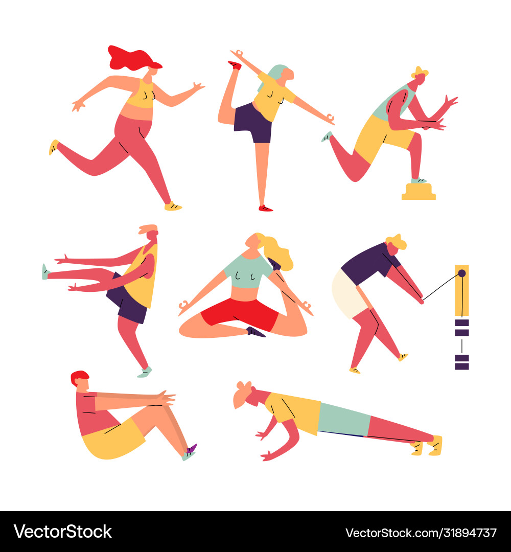 Set sport exercising people training men and Vector Image