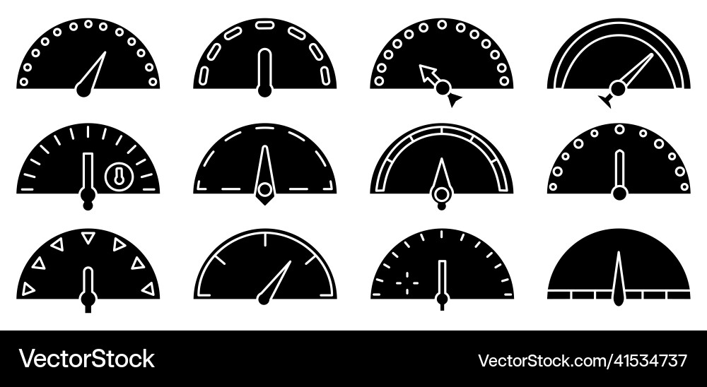 Speedometers speed line glyph silhouette icon set Vector Image