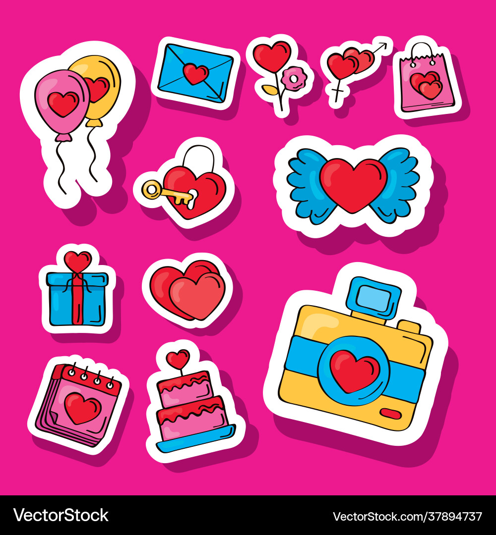 Twelve love doodles icons Royalty Free Vector Image
