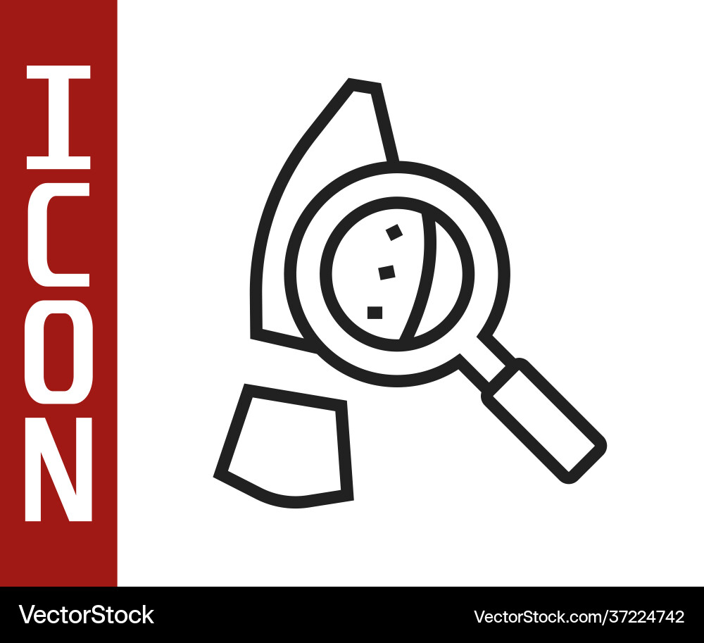 Black line magnifying glass with footsteps icon Vector Image