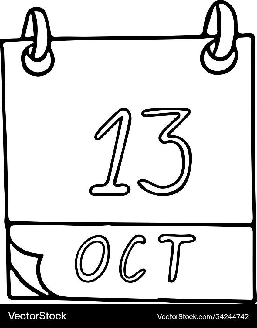 Calendar hand drawn in doodle style october 13 Vector Image