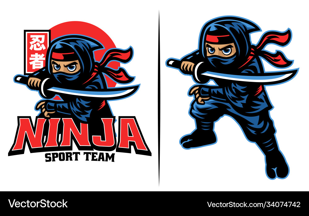Cartoon ninja warrior with katana sword Royalty Free Vector